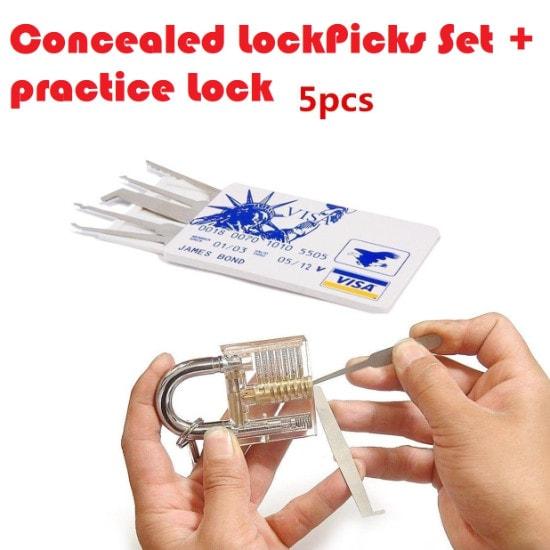 Concealed LockPicks Set + Transparent Lock – all 4 home